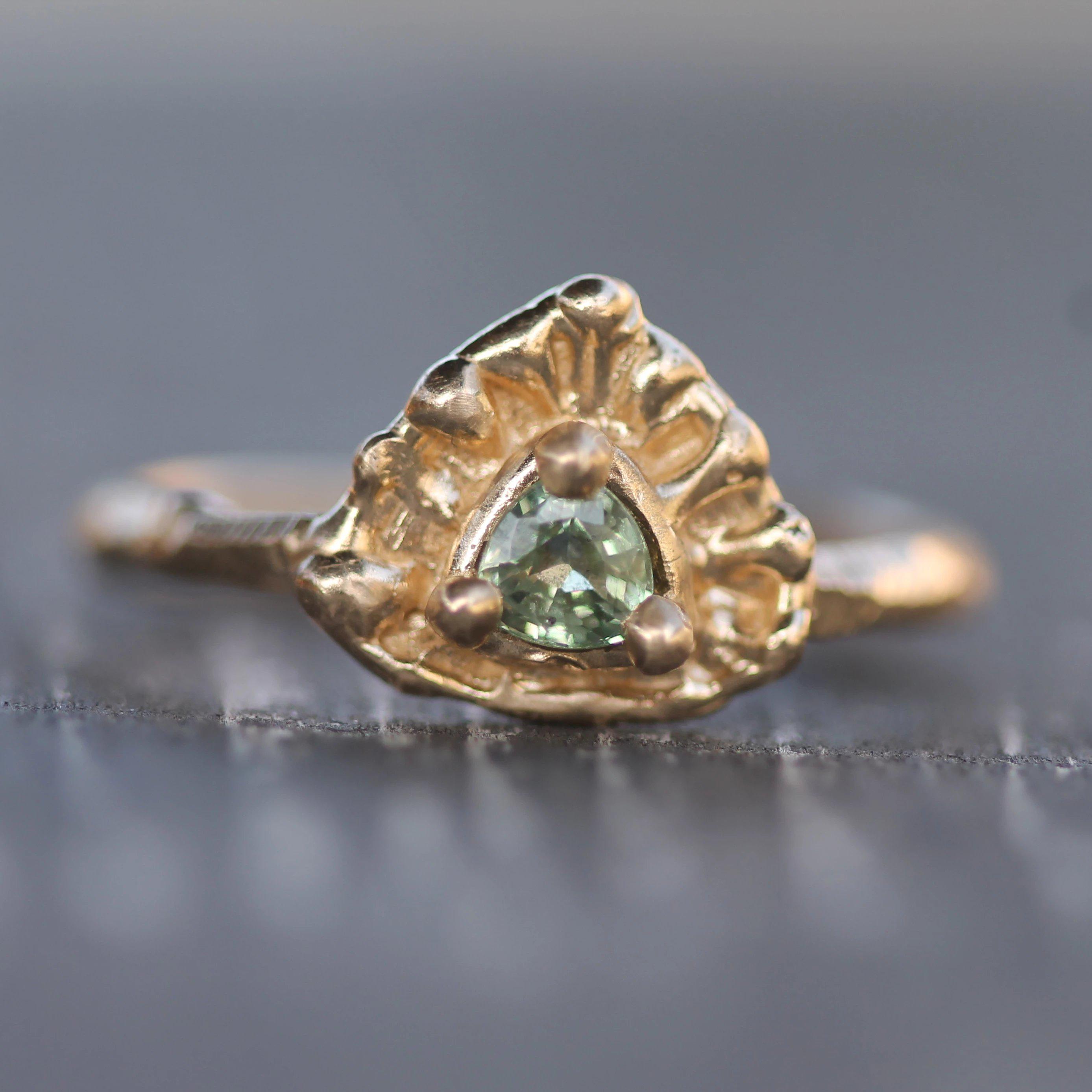 Sea Shell Green Sapphire Ring | Sapphire Gold Ring – Emma Glover Designs